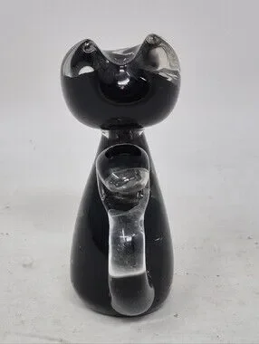 Accents | Black And Clear Art Glass Cat With Googly Style Eyes | Poshmark